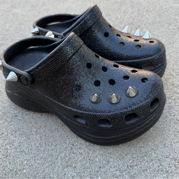 CROCS | Shoes | Crocs Classic Bae Glitter Stud Clogs Black Goth Rock ...